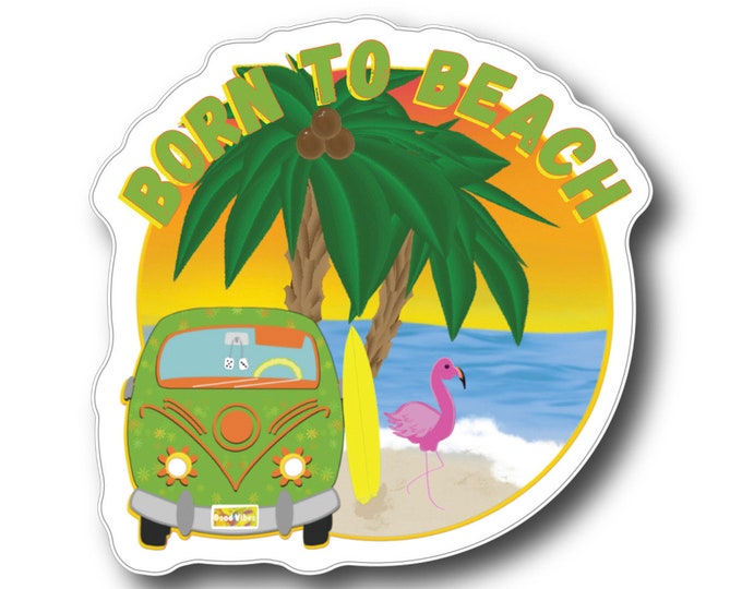 Retro Beach Bus Decal for Mugs for Laptop for Water Bottles With Born ...
