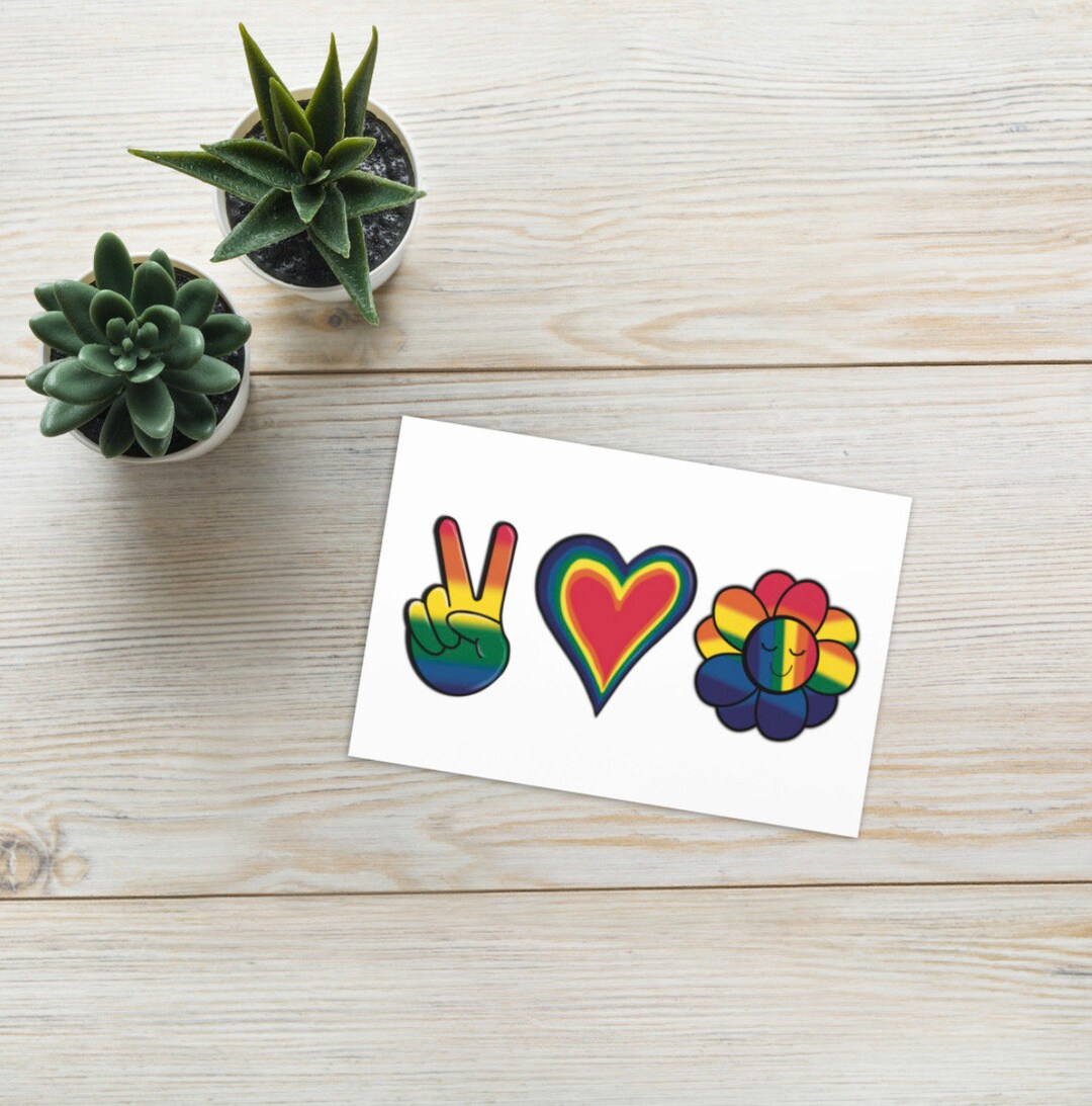 Greeting Card With Rainbow Peace Hearts Flower Design Blank Inside for ...