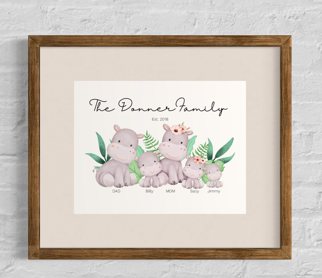 Personalized Family of Hippos Name Print Jungle Theme Choose Your Names ...