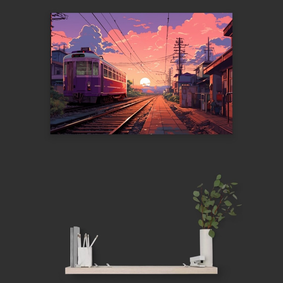 Train Japanese Canvas Wall Art, Lofi Anime Style - Etsy