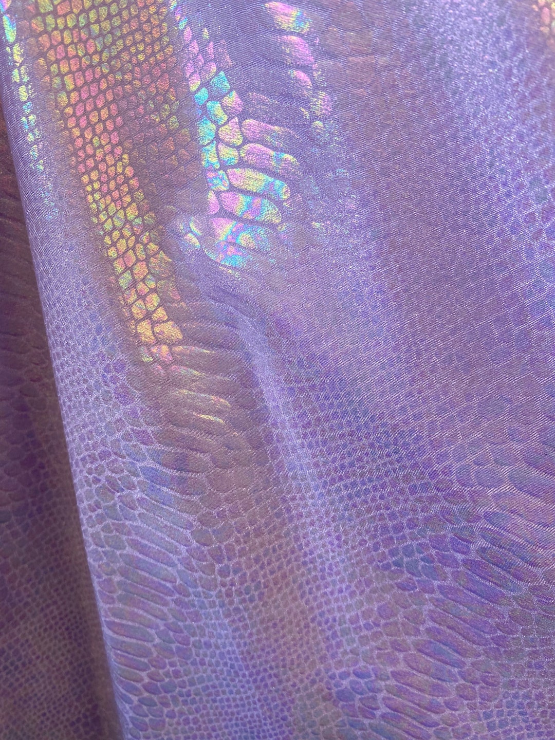 Light Purple Iridescent Snake Print on Nylon Spandex Four Way Stretch ...