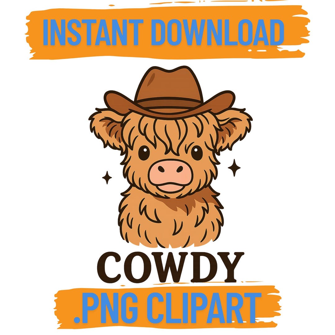 Cowdy PNG – Cute Cowboy Cow Design for Stickers, Shirts, Libbey Cups ...