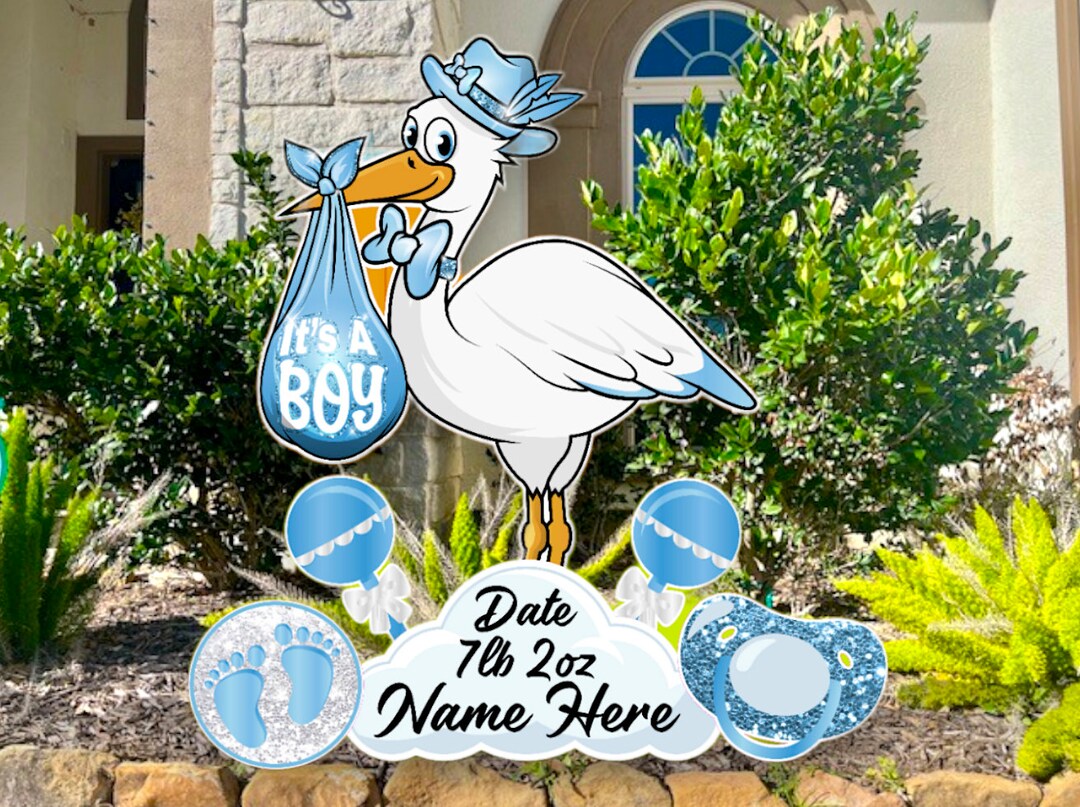 Baby Stork Yard Sign, Personalized It's A Boy Birth Announcement, Baby ...