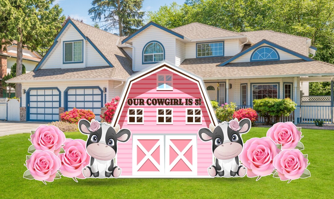 Pink Farm House Cow Chic Party Prop & Cut Out, Kids Party Decor, Pink ...