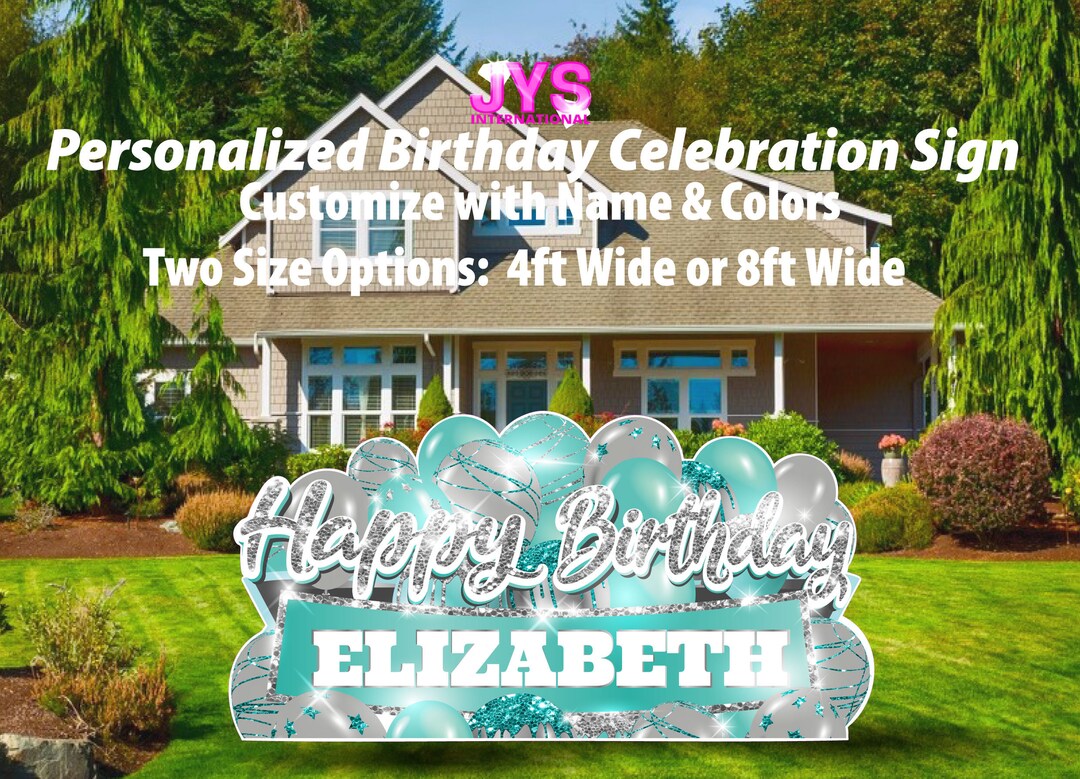 PERSONALIZED BIRTHDAY Celebration Sign: Teal & Silver Lawn Decorations ...