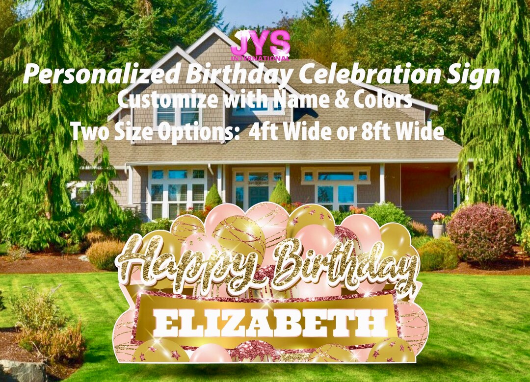PERSONALIZED BIRTHDAY Celebration Sign: Rose Gold & Gold Lawn ...