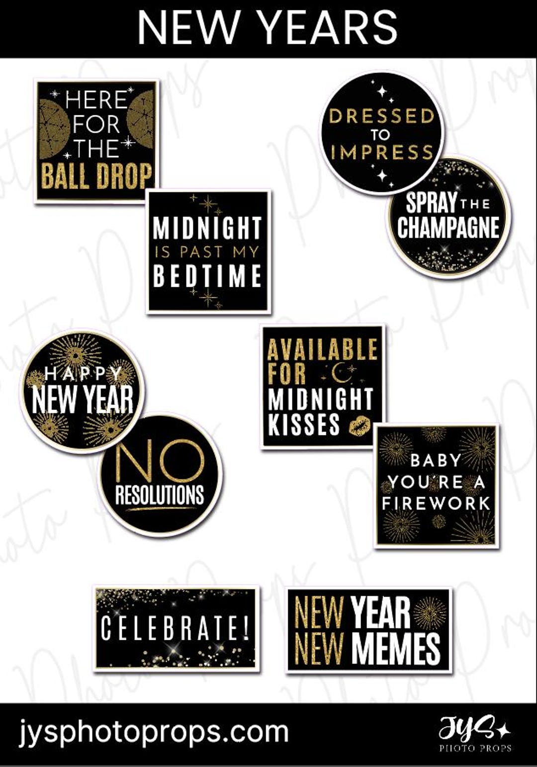 New Years Photo Booth Prop Set, Custom Photo Booth Props, 360 Photo ...
