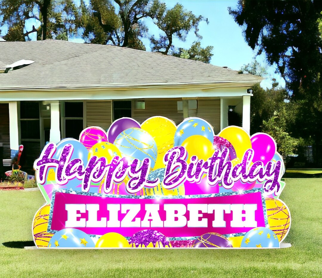 PERSONALIZED BIRTHDAY Celebration Sign: Girly Rainbow Lawn Decorations ...