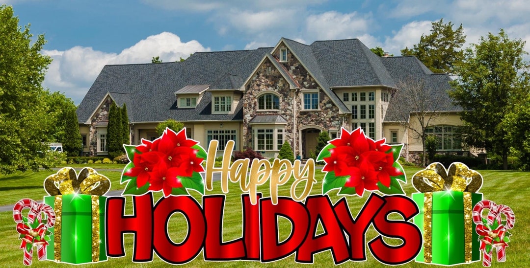 Happy Holidays Lawn Decorations, Large Yard Greeting Sign Sets, Big ...