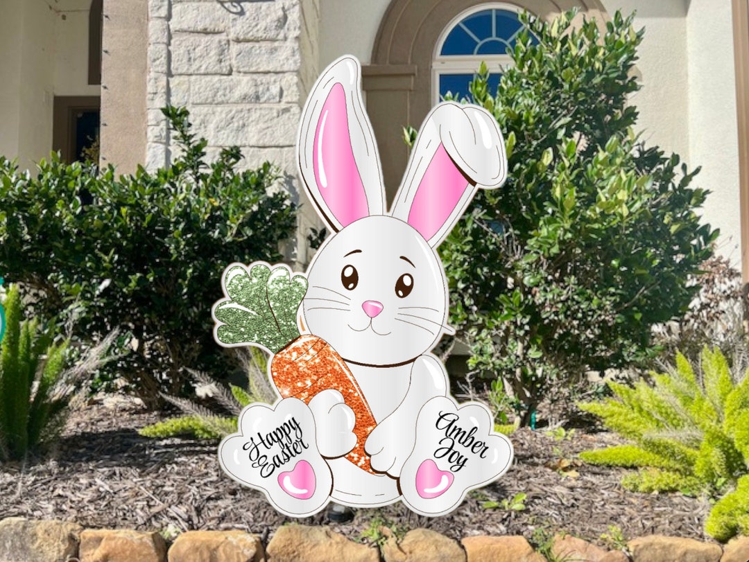 Easter Bunny Lawn Signs, Custom Easter Girl Rabbit Yard Sign, Easter ...