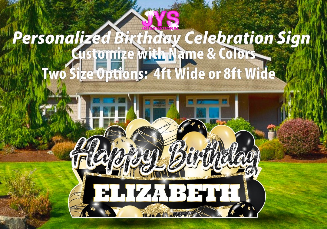 PERSONALIZED BIRTHDAY Celebration Sign: Black & Gold Lawn Decorations ...