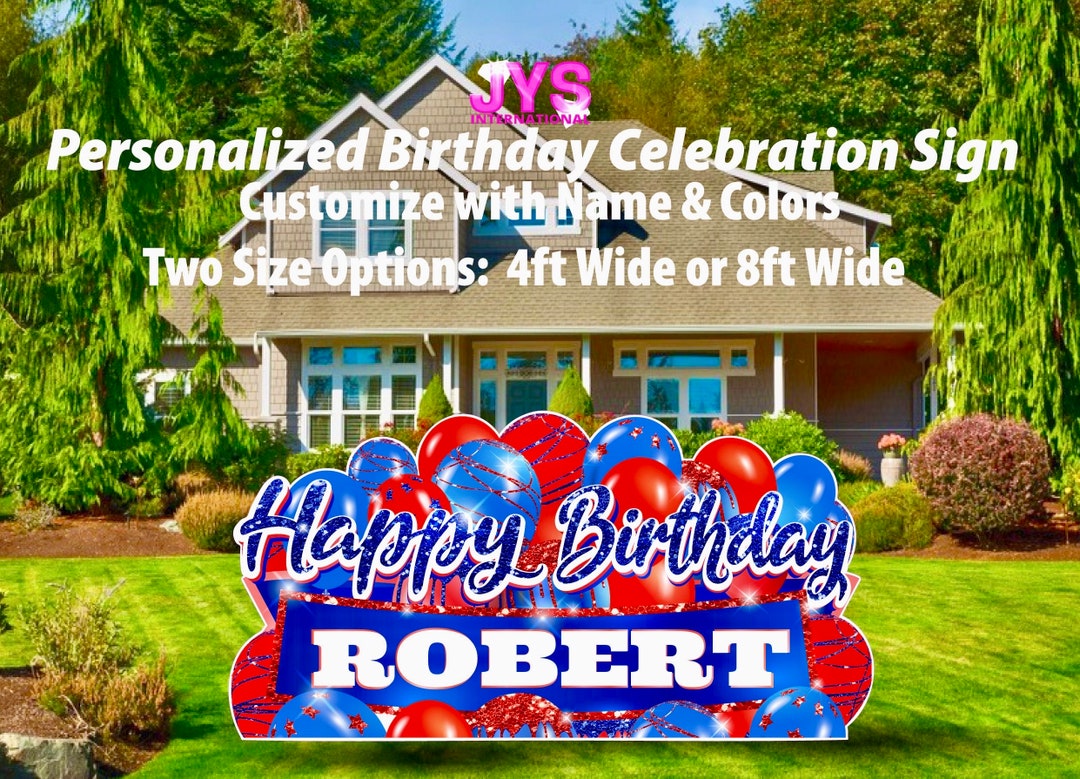 PERSONALIZED BIRTHDAY Celebration Sign: Blue & Red Lawn Decorations ...
