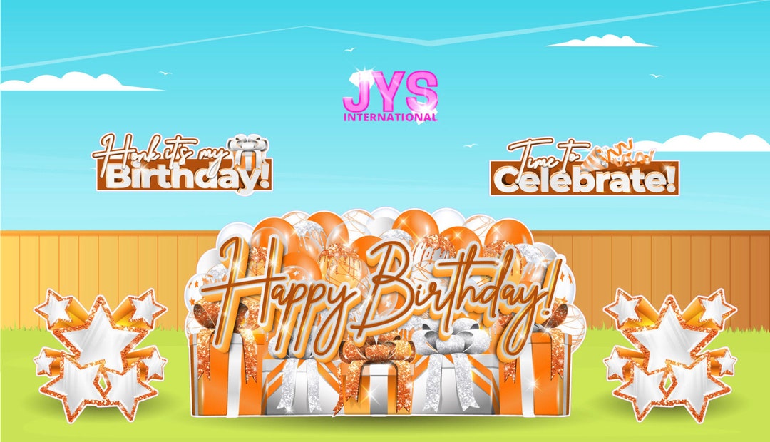 8ft WIDE JUMBO Happy Birthday Set: Orange & White Lawn - Etsy
