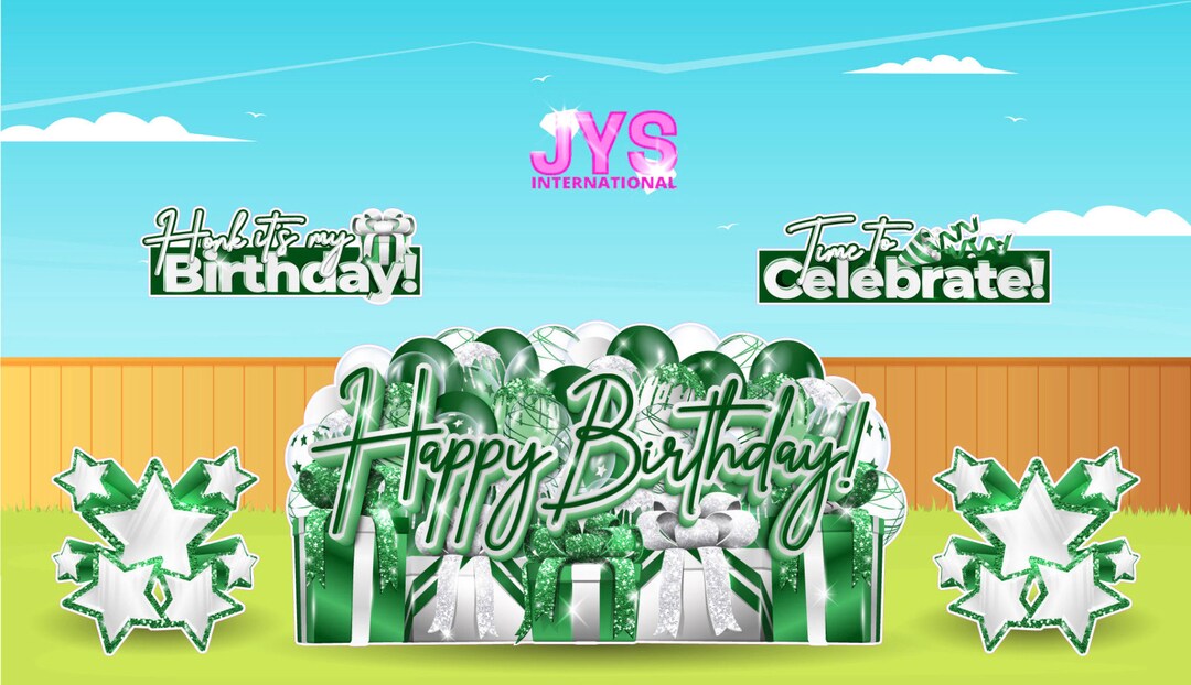 8ft WIDE JUMBO Happy Birthday Set: Green & Silver Lawn - Etsy