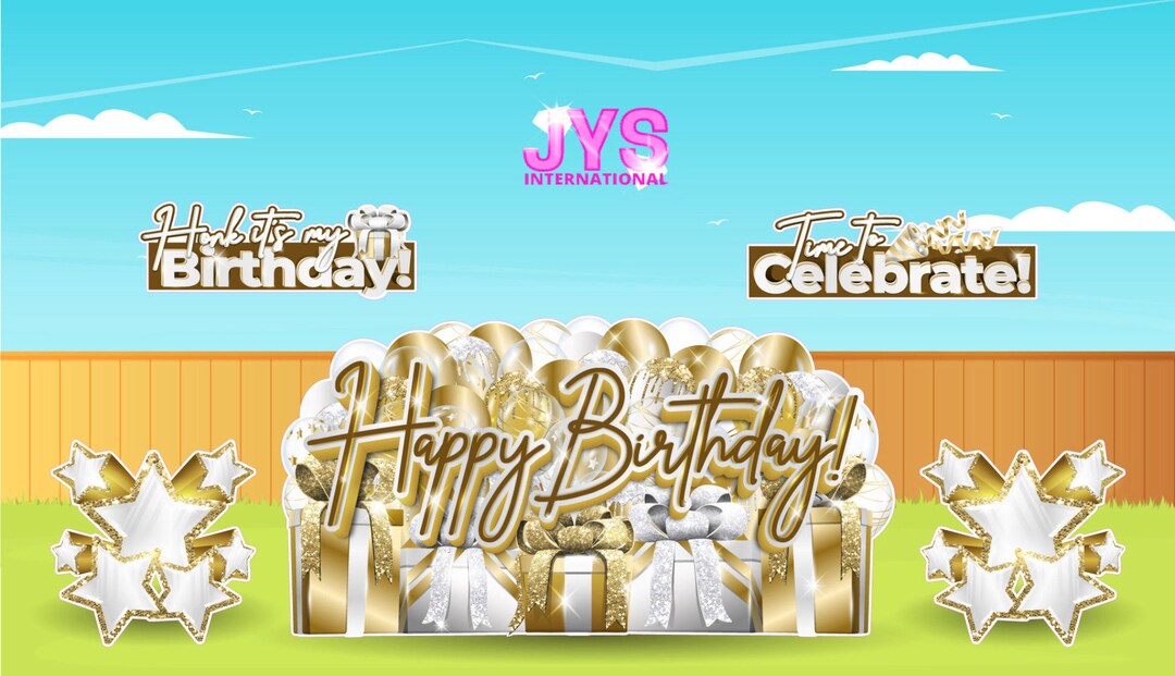 8ft WIDE JUMBO Happy Birthday Set: Gold & White Lawn - Etsy