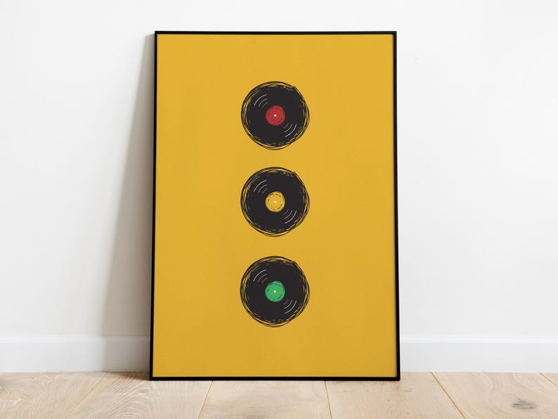 Vinyl Record Traffic Light Art Print – Retro Music Decor, 80s, 90s, 00s ...