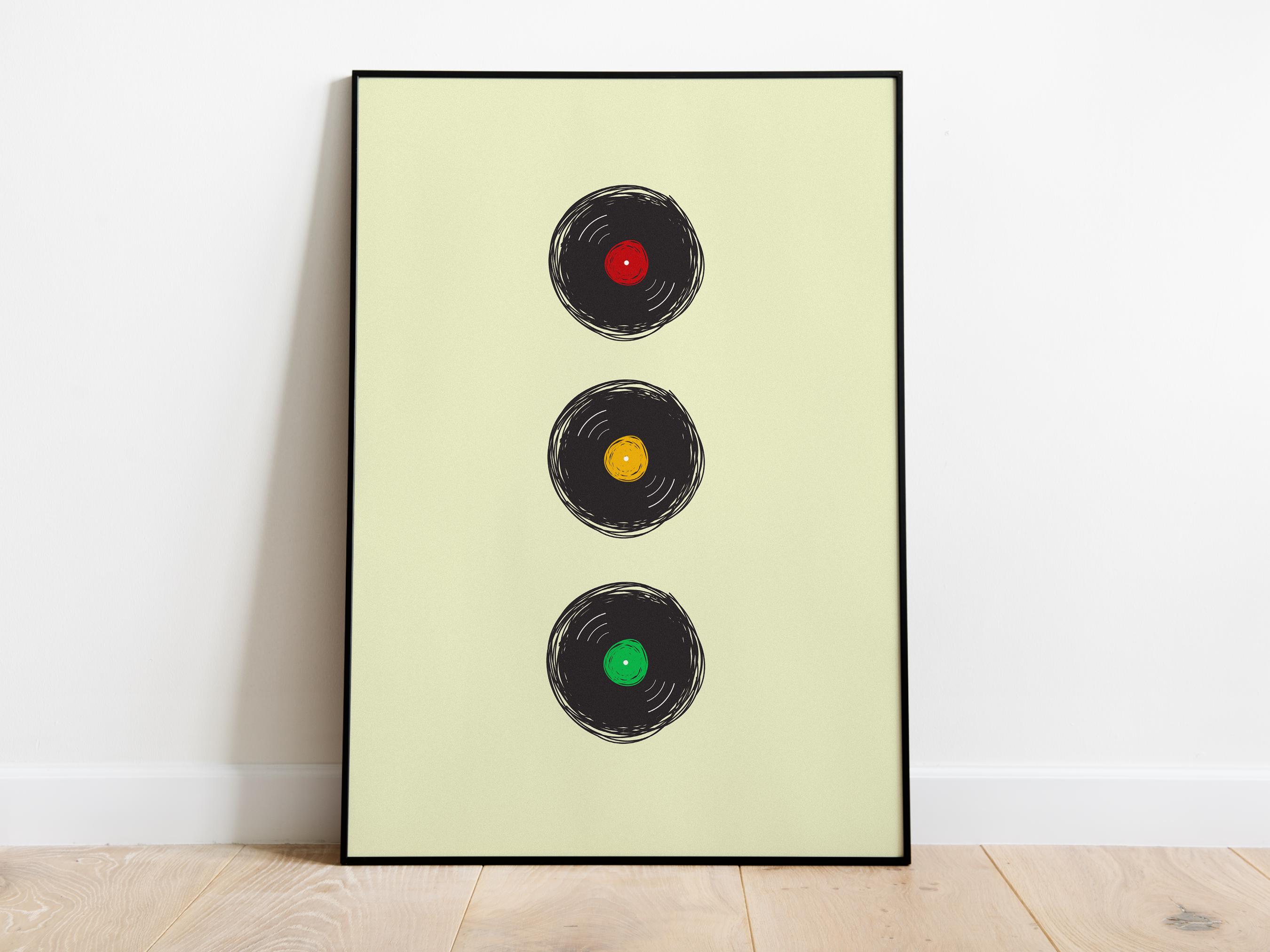 Vinyl Record Traffic Light Art Print – Retro Music Decor, 80s, 90s, 00s ...