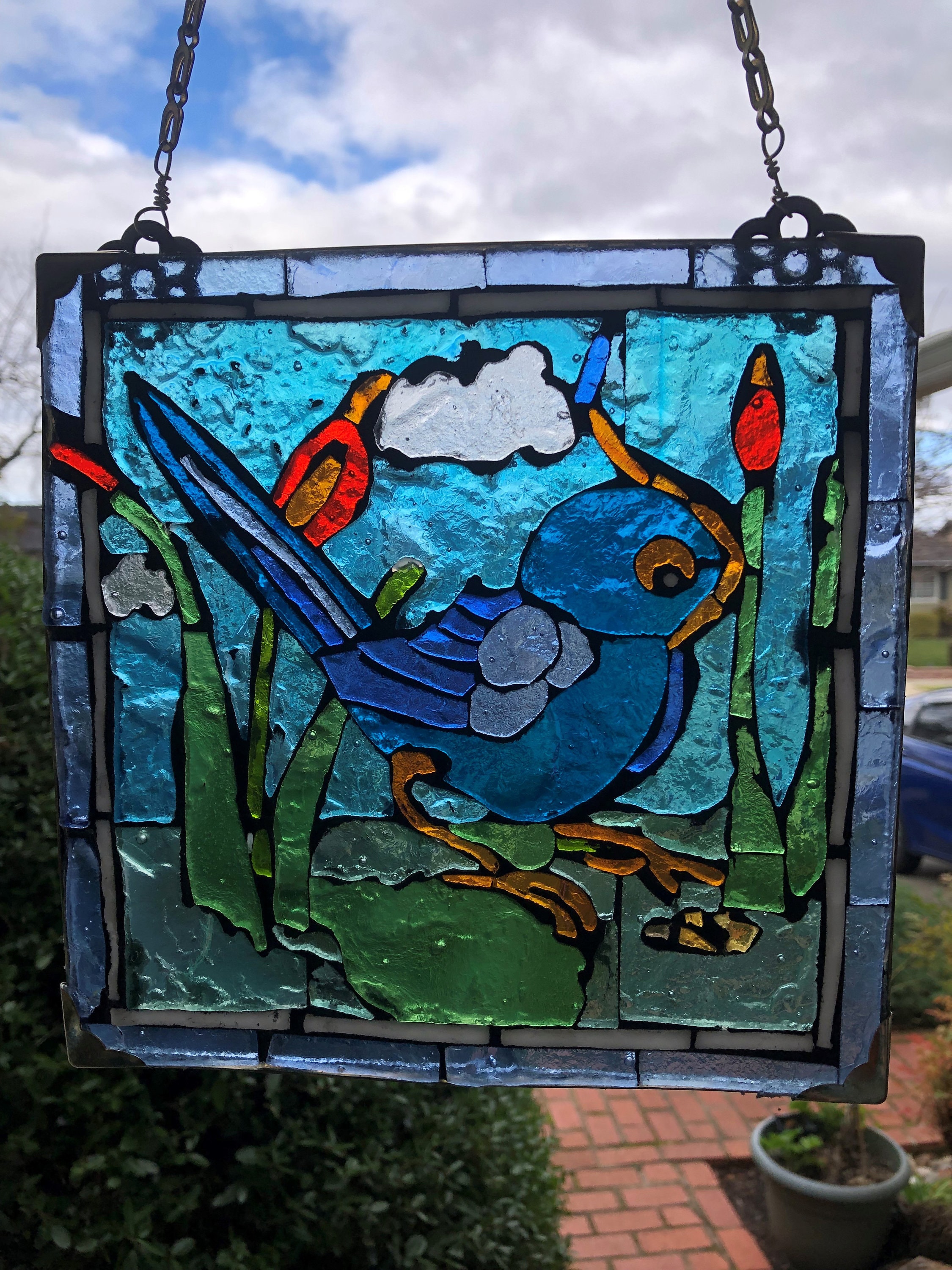 Baby Blue Quail Bird Art Deco Glass Window Hanging - Etsy