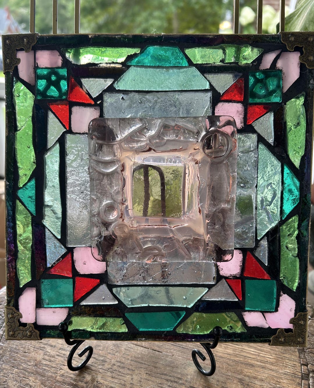 Peach Art Deco Plaid Stained Glass Mosaic Window Hanging - Etsy