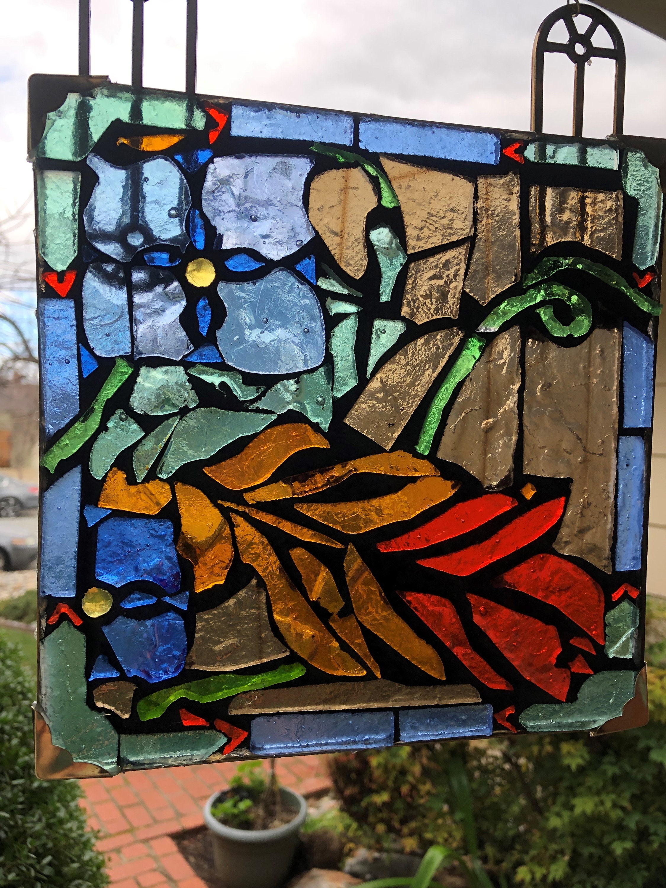 Violet & Gold Corner Flower Art Deco Stained Glass Window Tile - Etsy