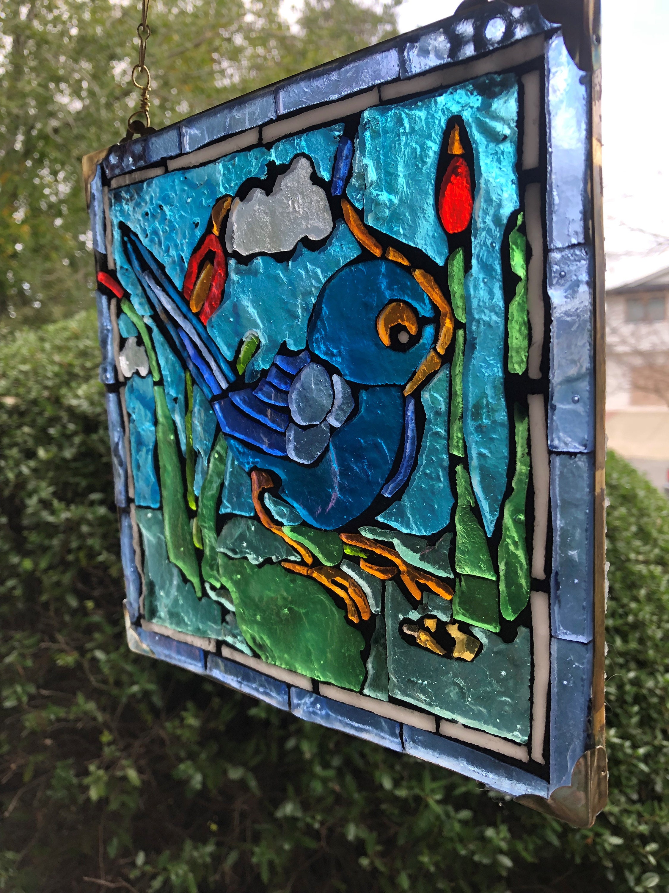 Baby Blue Quail Bird Art Deco Glass Window Hanging - Etsy