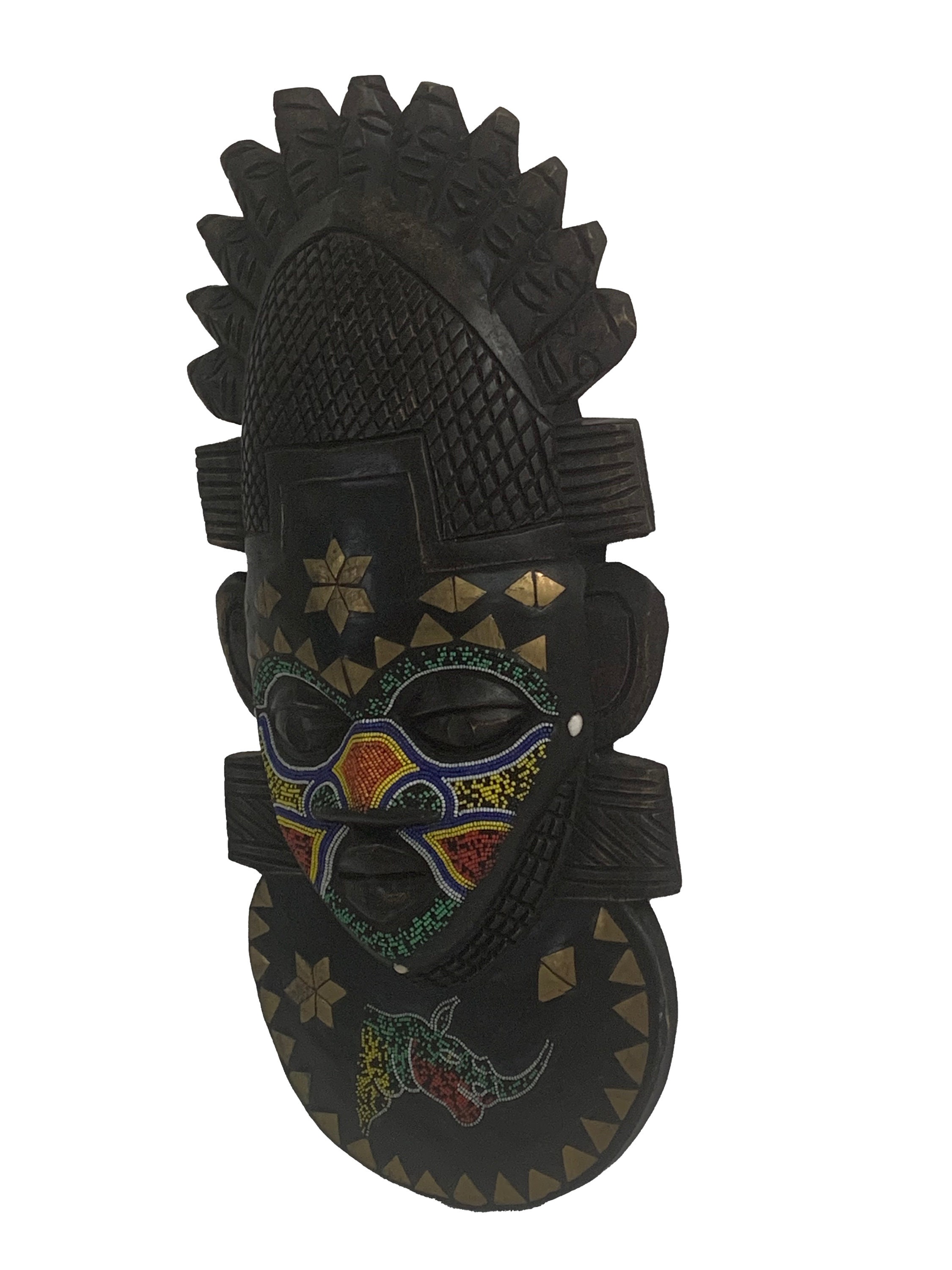 Ashanti Tribal Mask, Wood Decorated With Beads and Brass, Ghana ...