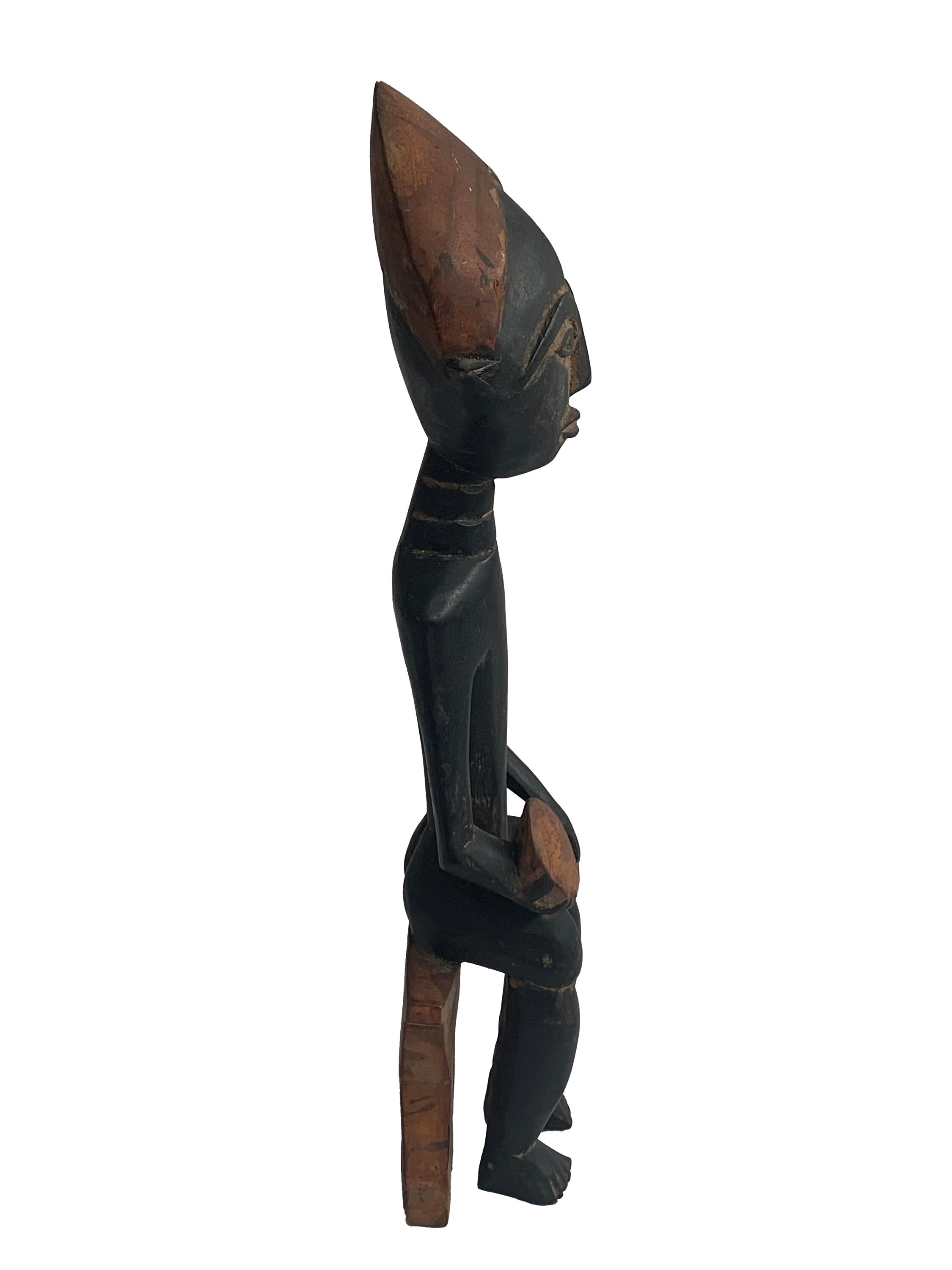 African Wooden Statue, Traditional Tribal Art, Hand-carved Seated Male ...