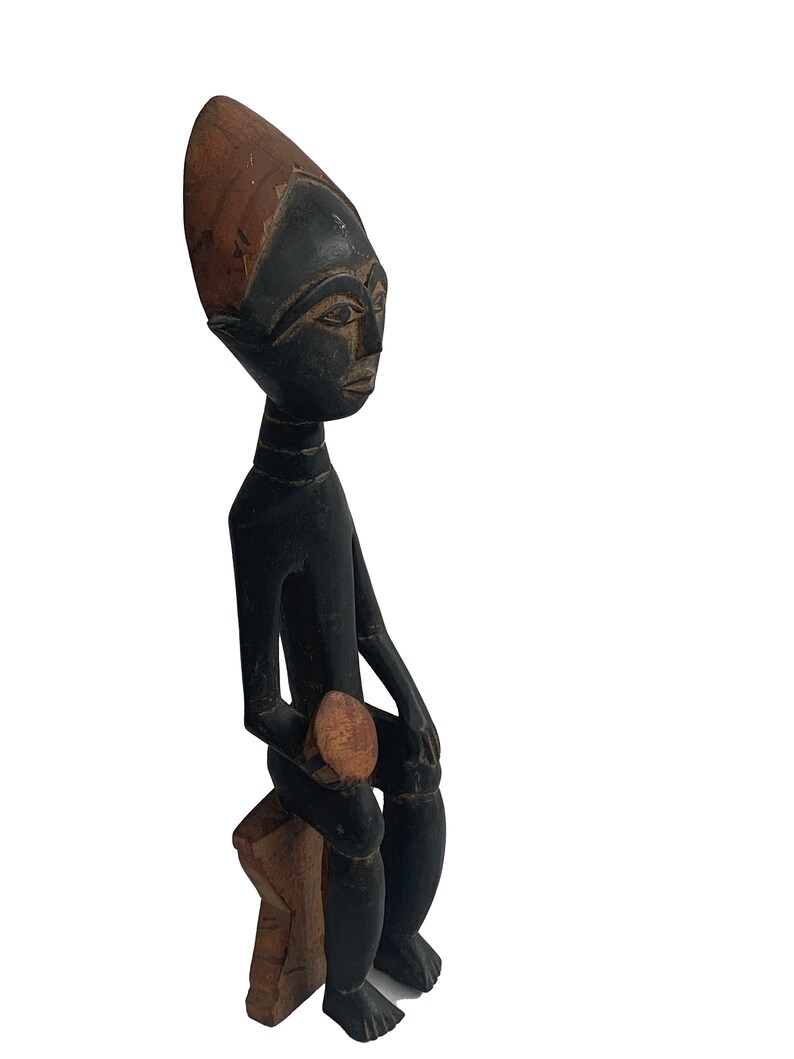 African Wooden Statue, Traditional Tribal Art, Hand-carved Seated Male ...