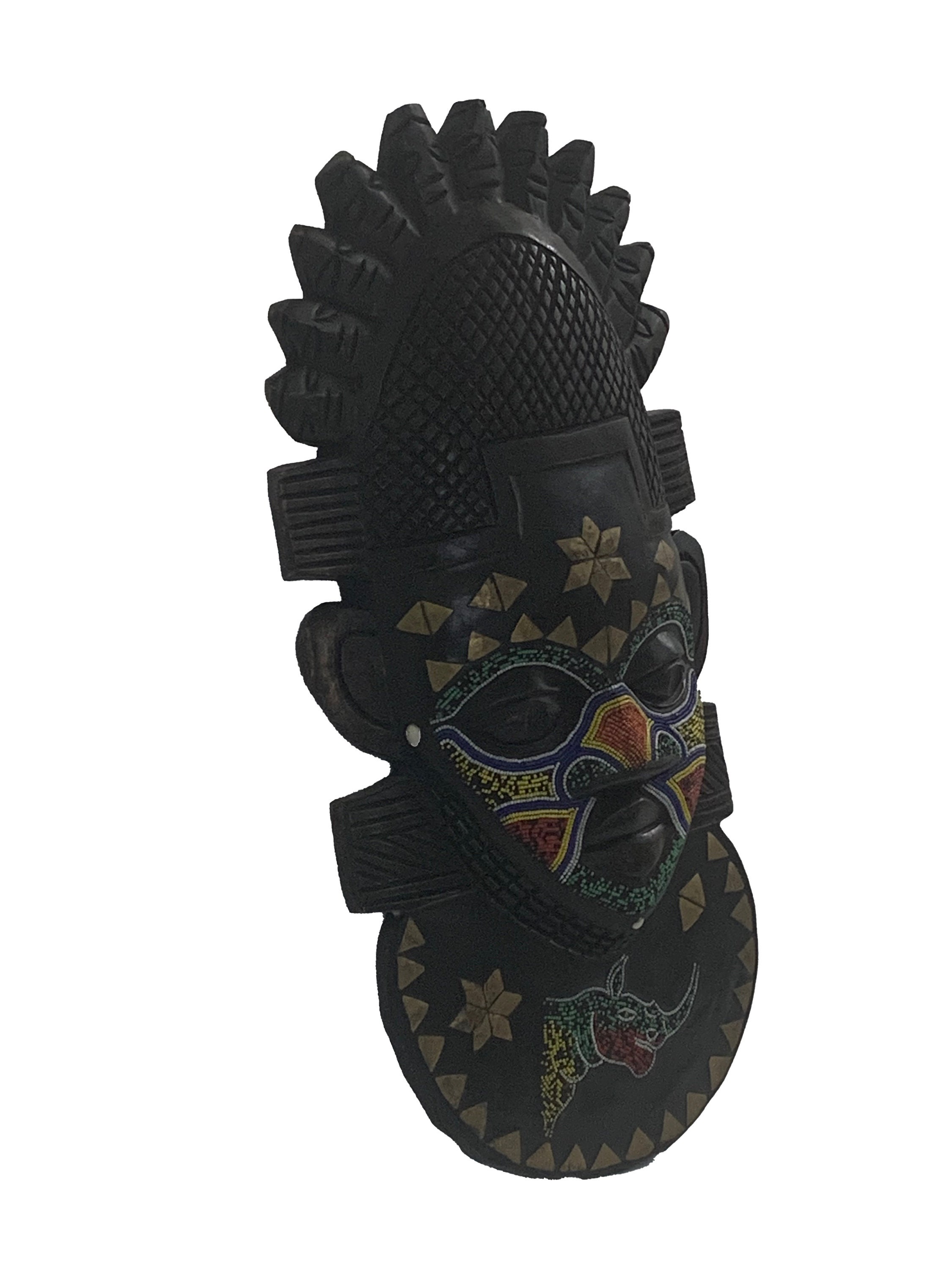 Ashanti Tribal Mask, Wood Decorated With Beads and Brass, Ghana ...