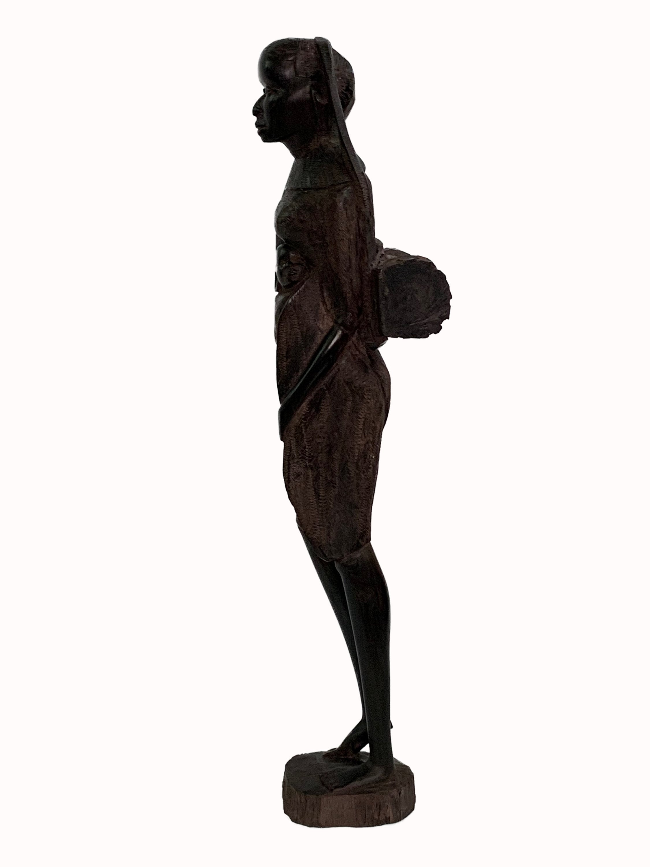 Masai Woman Carrying Baby and Log, Ebony Statue, Hand-carved, Kenya ...