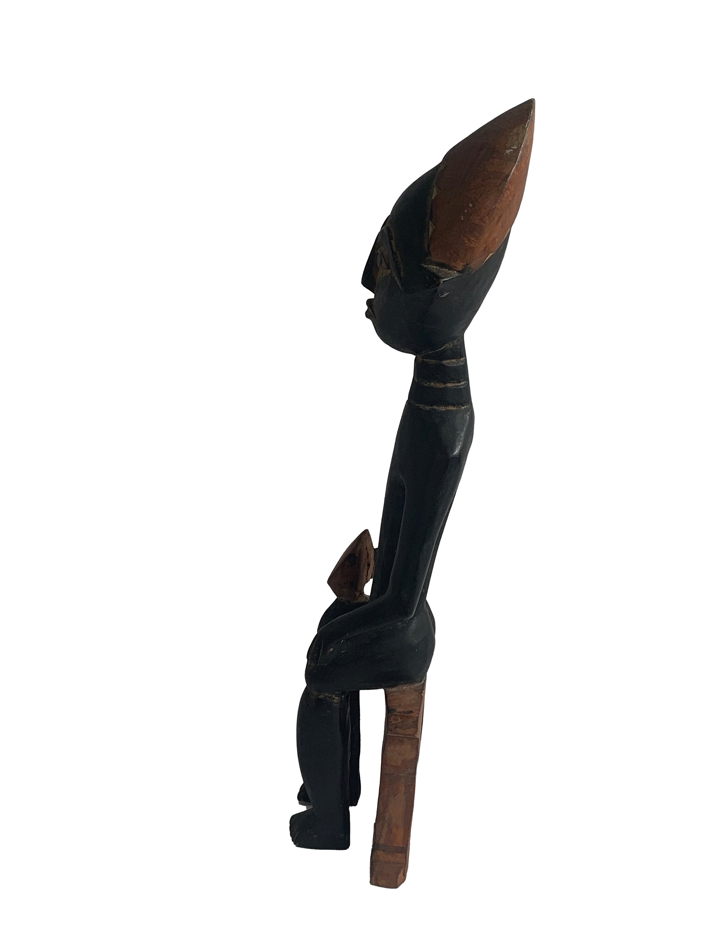 African Wooden Statue, Traditional Tribal Art, Hand-carved Seated Male ...