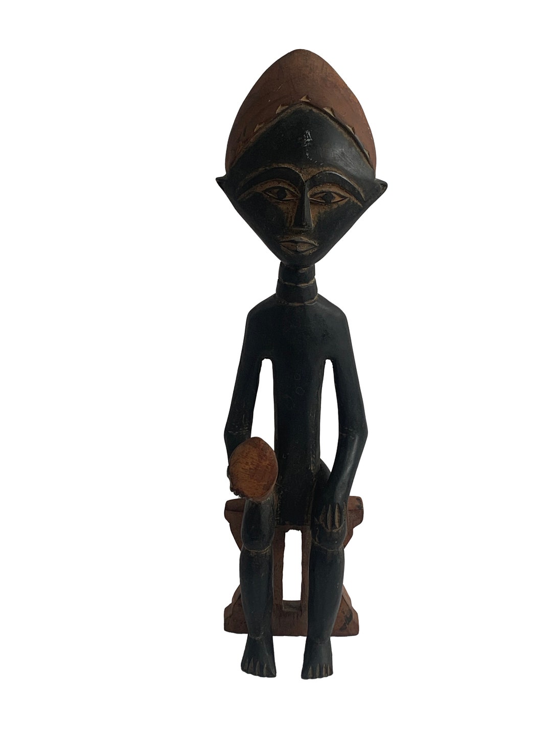 African Wooden Statue, Traditional Tribal Art, Hand-carved Seated Male ...