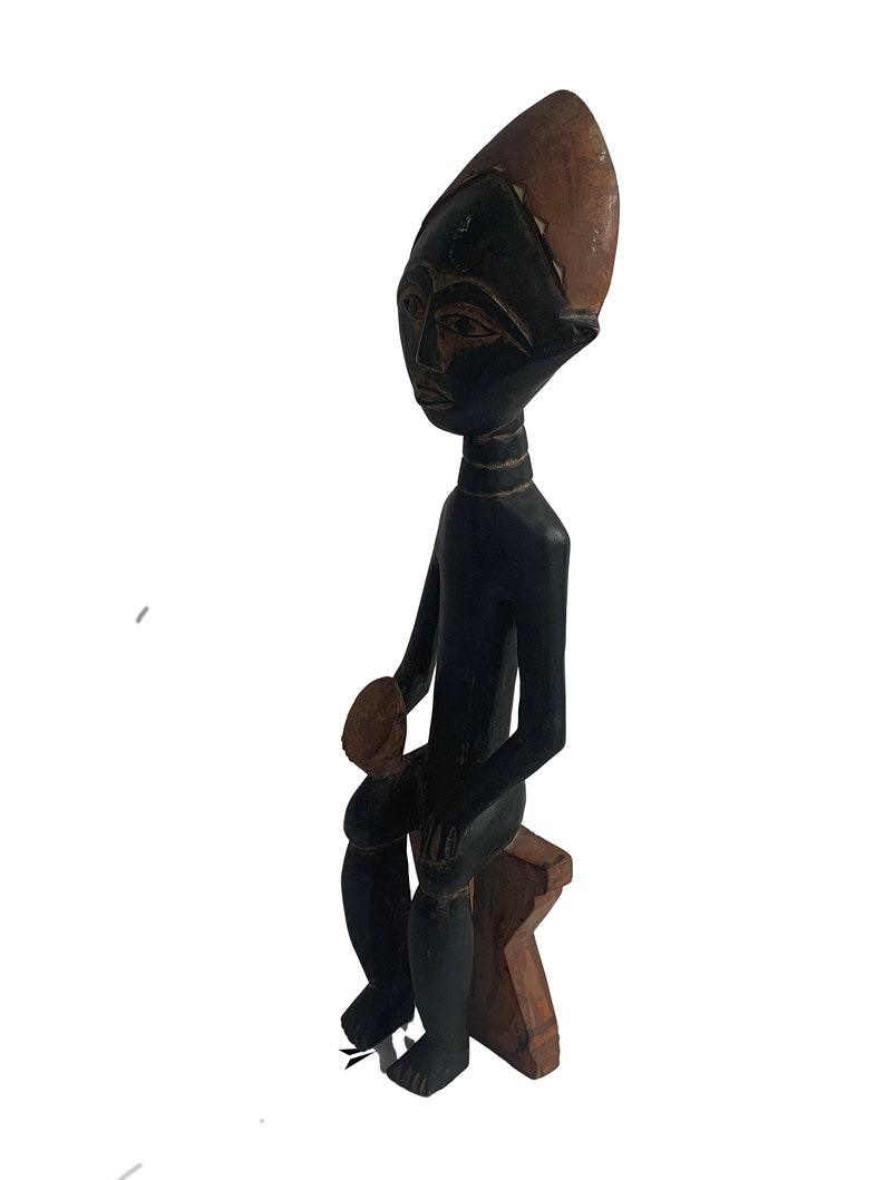 African Wooden Statue, Traditional Tribal Art, Hand-carved Seated Male ...