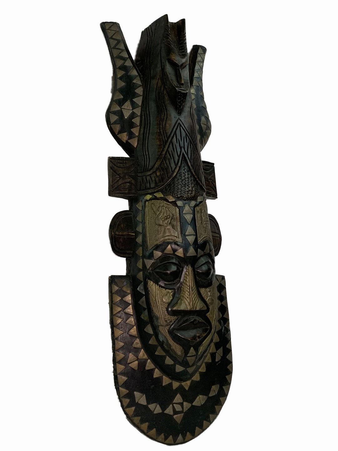 Ashanti Tribal Mask, Akan Tribe, Wooden and Brass Mask, Hand-made ...