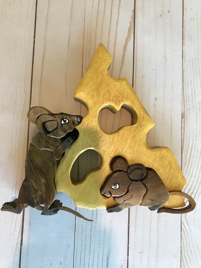 Intarsia Mice and Cheese Wall Art: Handcrafted Wood Decor - Etsy