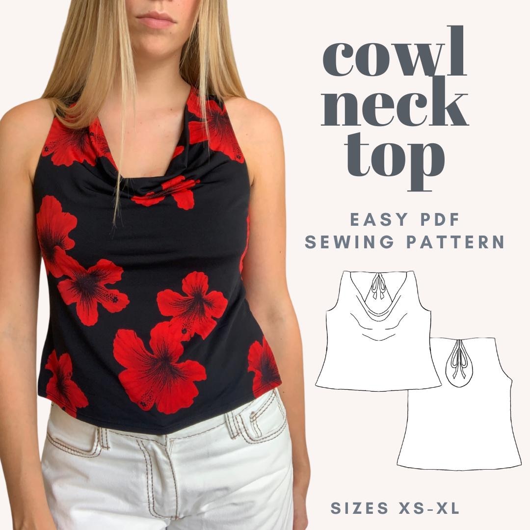 PDF Cowl Neck Top Sewing Pattern | XS-XL | Beginner Sewing Pattern ...