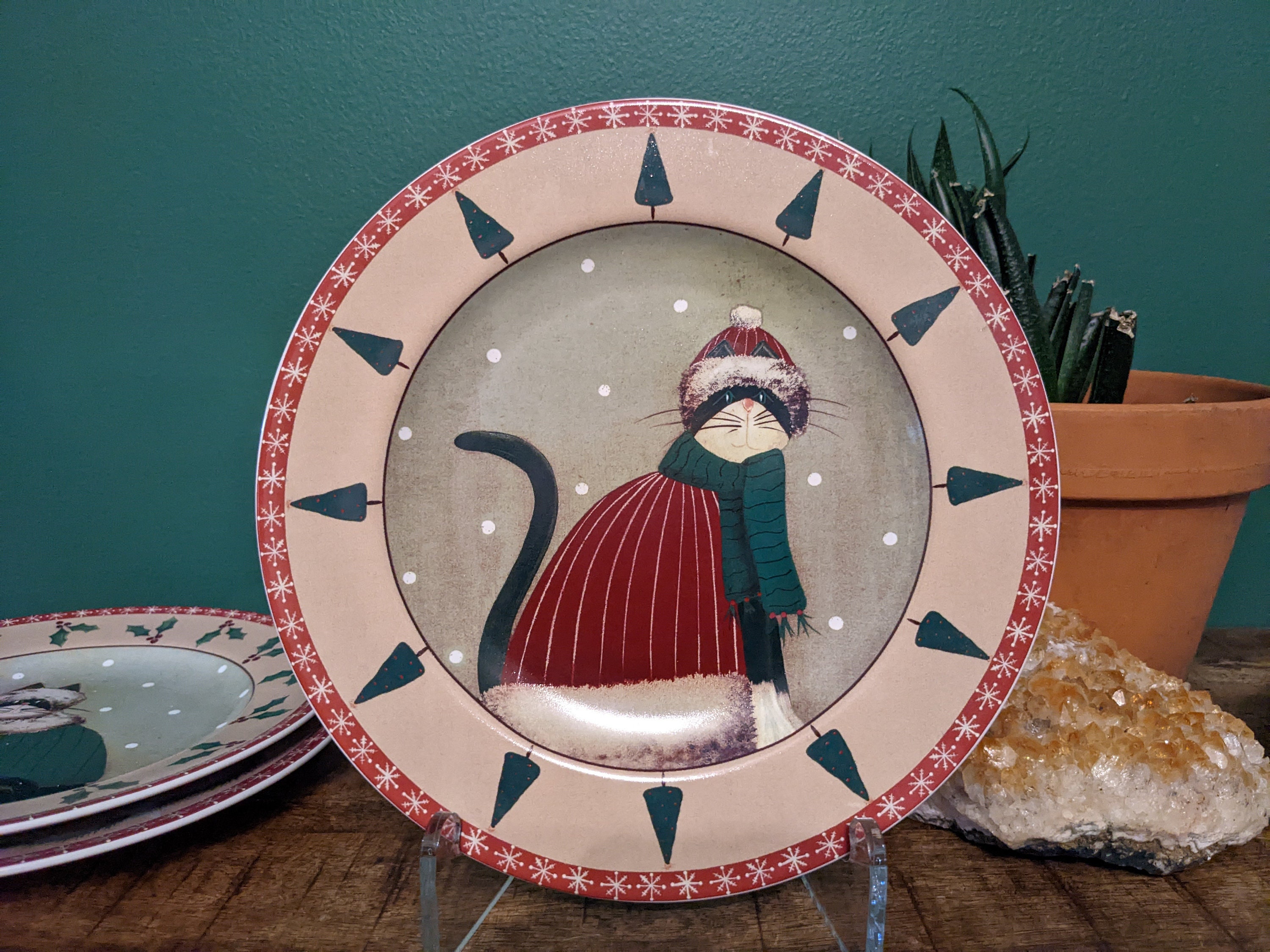 Vintage Oneida Fiddlestix Holiday Cats Stoneware Plates Set of Four - Etsy