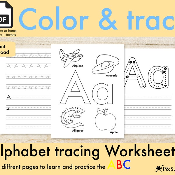 Abc Tracing Coloring Pages - Etsy