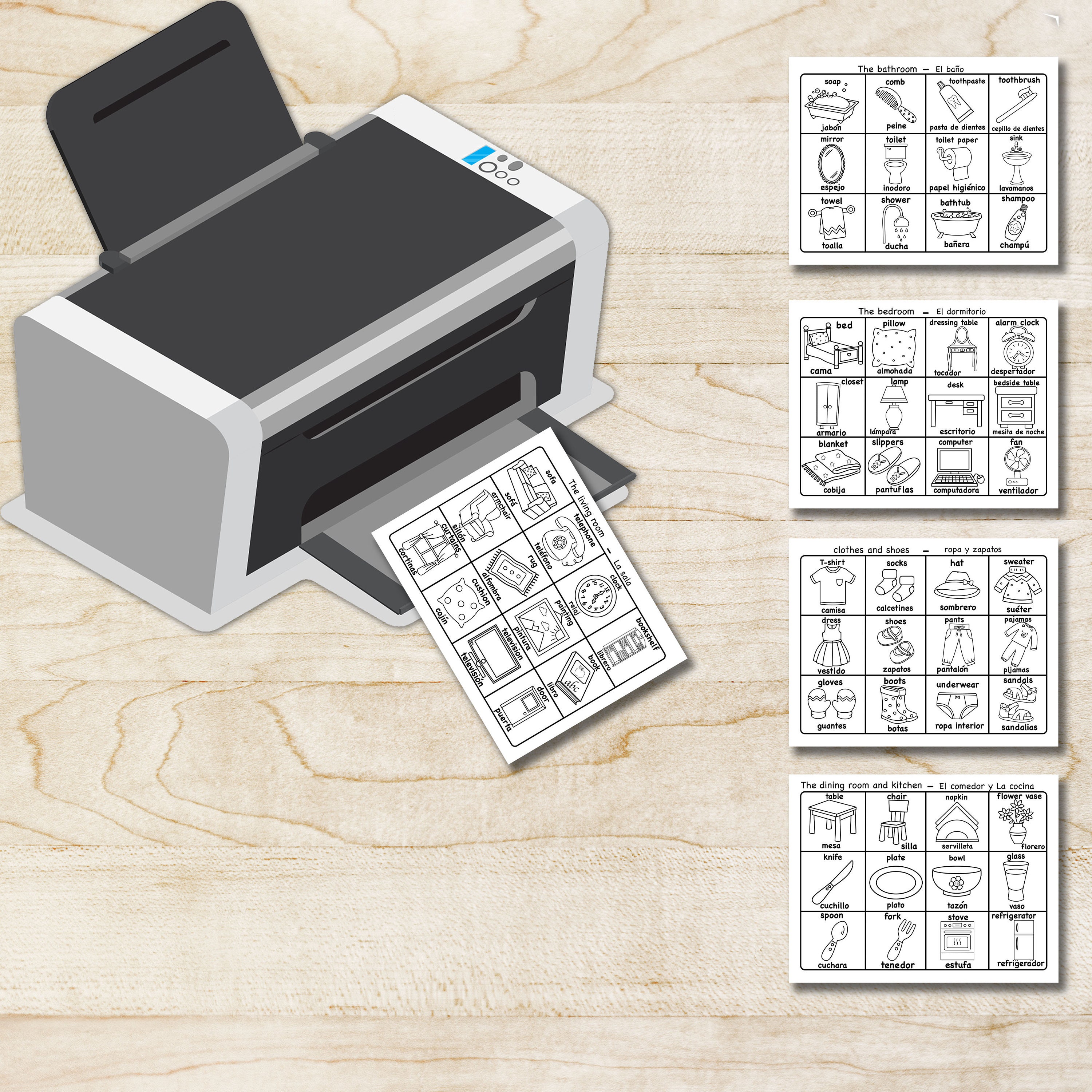 Learning Words, Bilingual Printable, English-spanish, Vocabulary ...