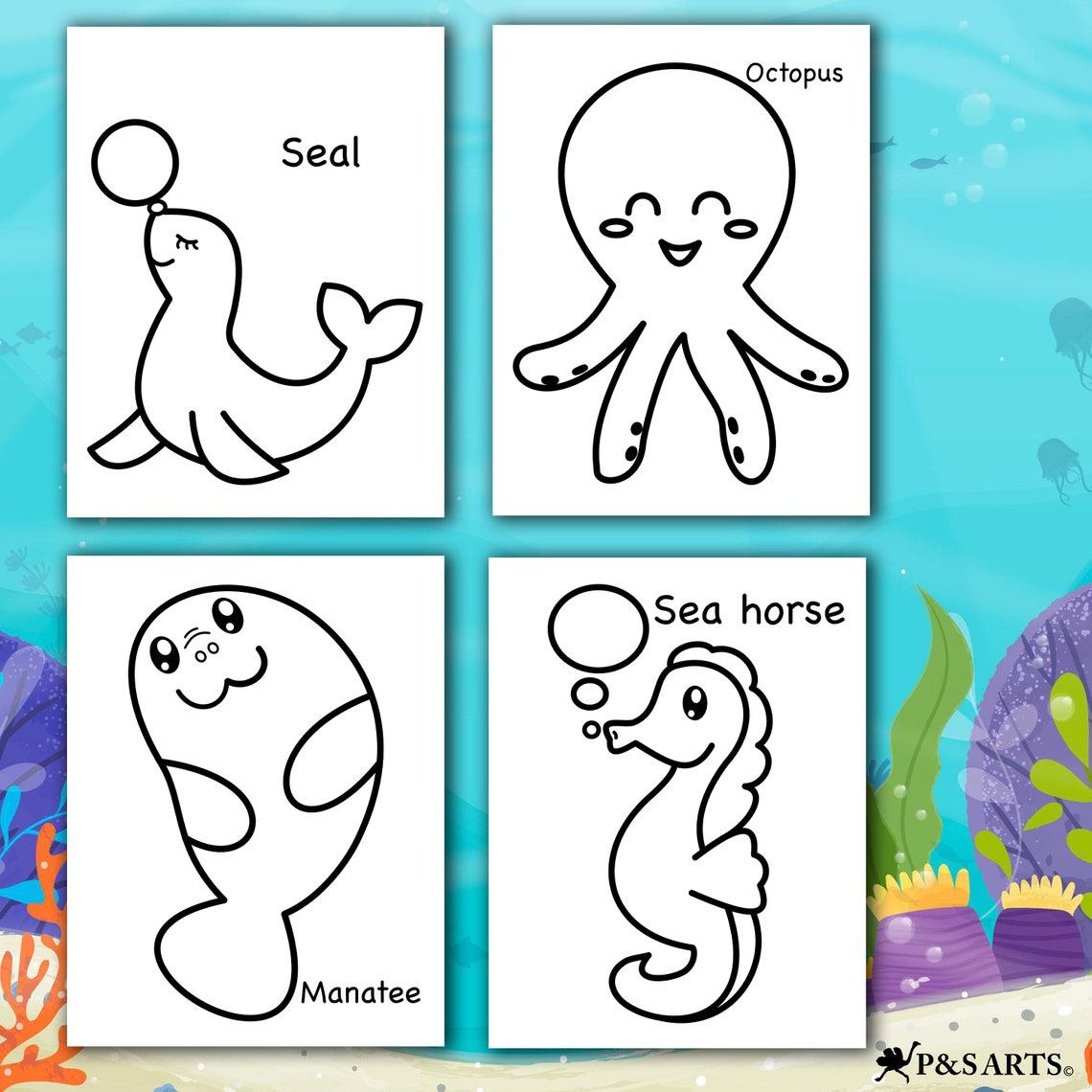 29 Sea Animals Simple and Jumbo Printable Coloring Pages - Etsy