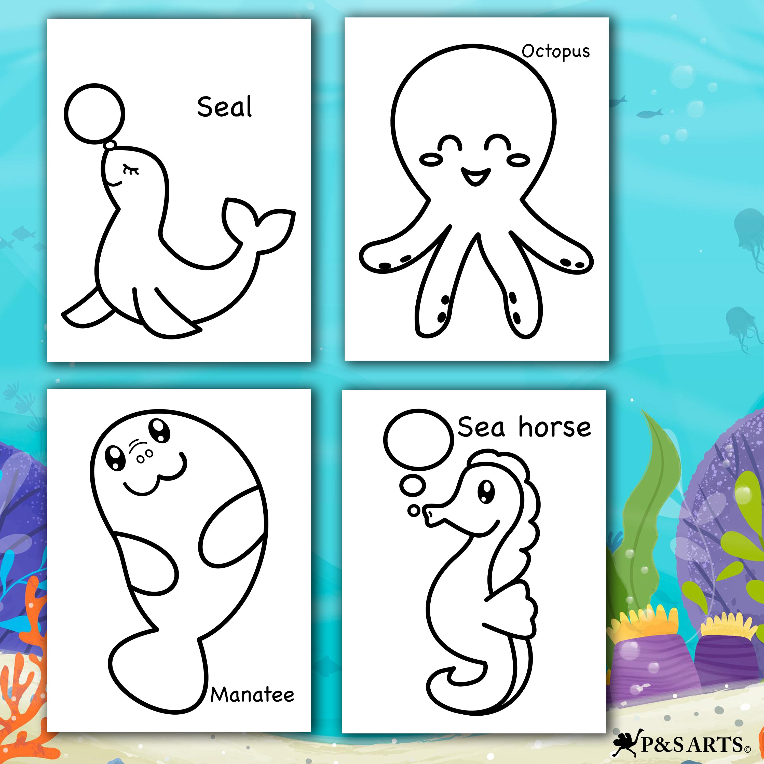 29 Sea Animals Simple and Jumbo Printable Coloring Pages - Etsy