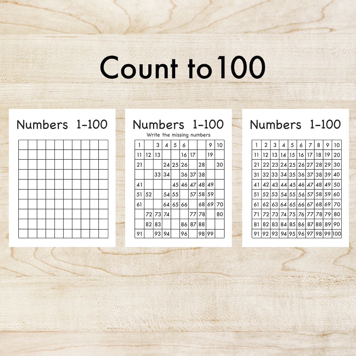 Numbers Chart 1-100- Count to 100 , Black and White, Homeschool ...