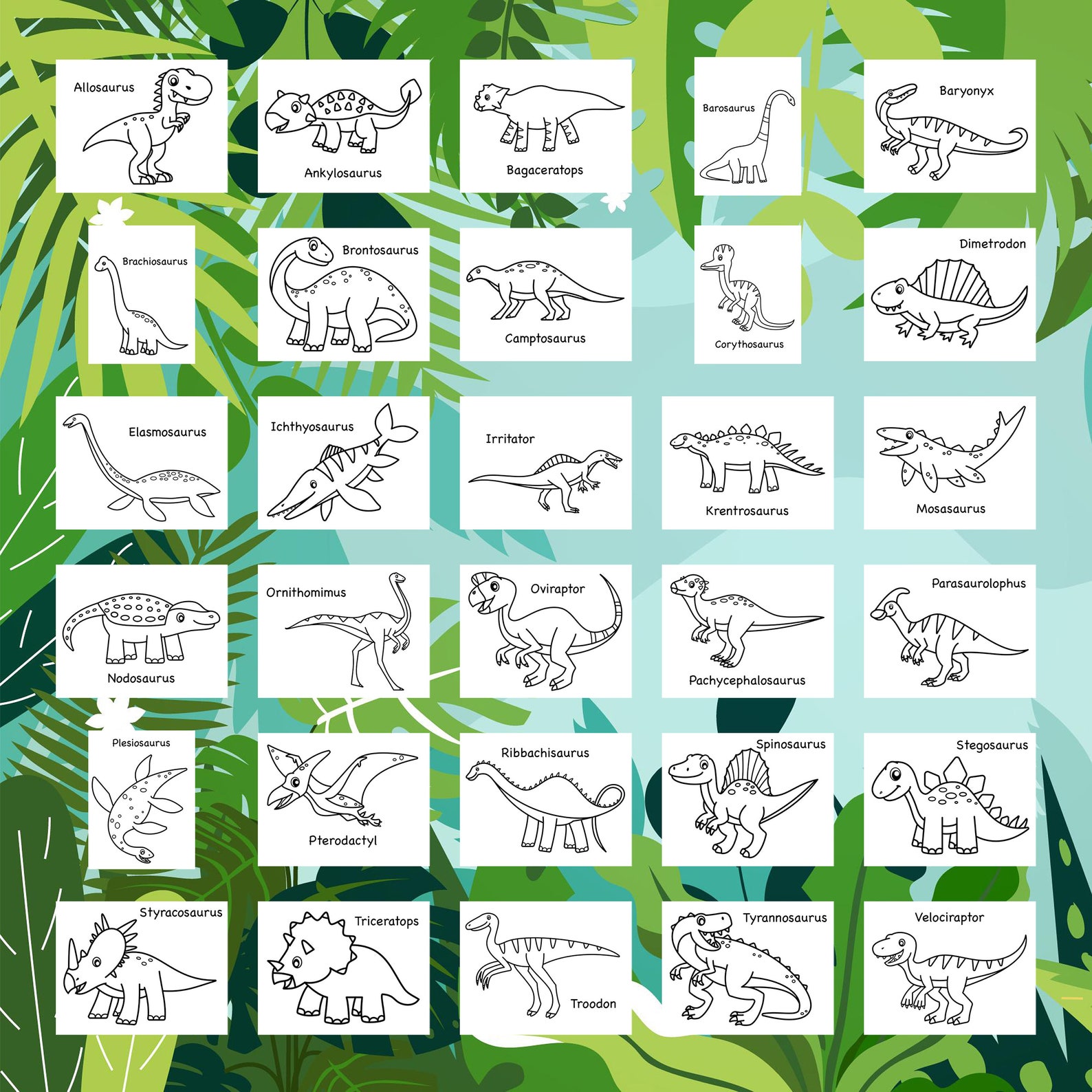 30 Dinosaurs Simple and Jumbo Printable Coloring Pages for Toddlers and ...