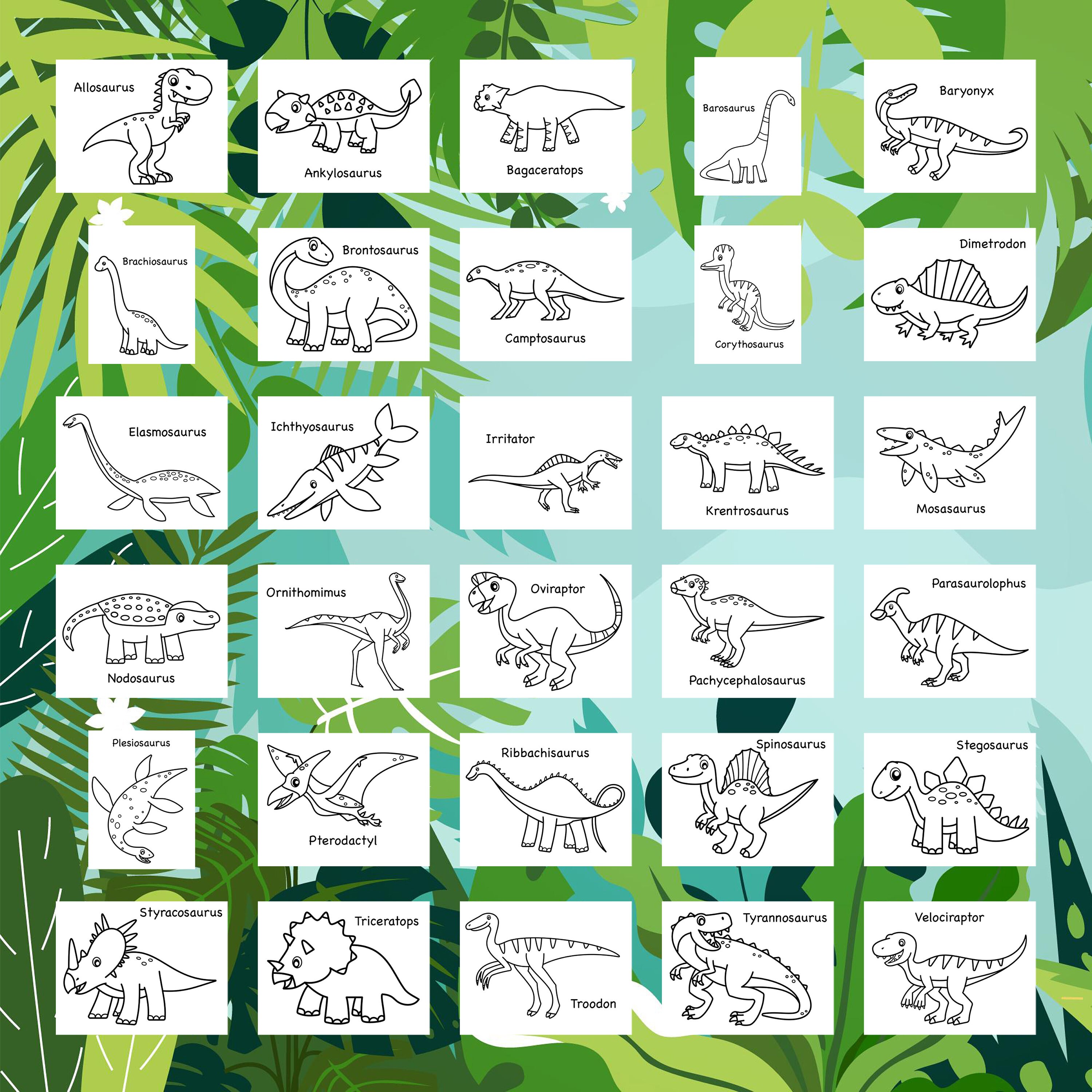 30 Dinosaurs Simple and Jumbo Printable Coloring Pages for Toddlers and ...
