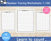 Number Tracing Worksheets 1-100 Preschool Printable - Etsy