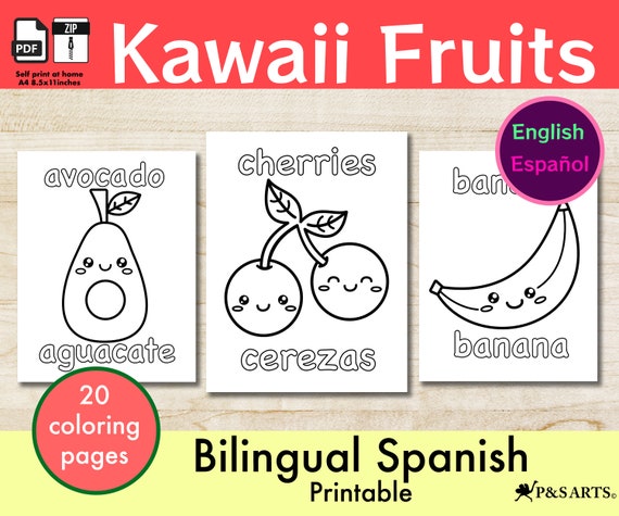 Kawaii Fruits Cute Fruits Learning Spanish for Kids Spanish - Etsy
