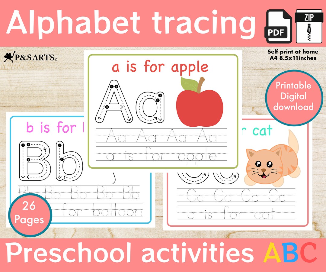 Alphabet Tracing Worksheet-printable Homeschool-preschool and ...