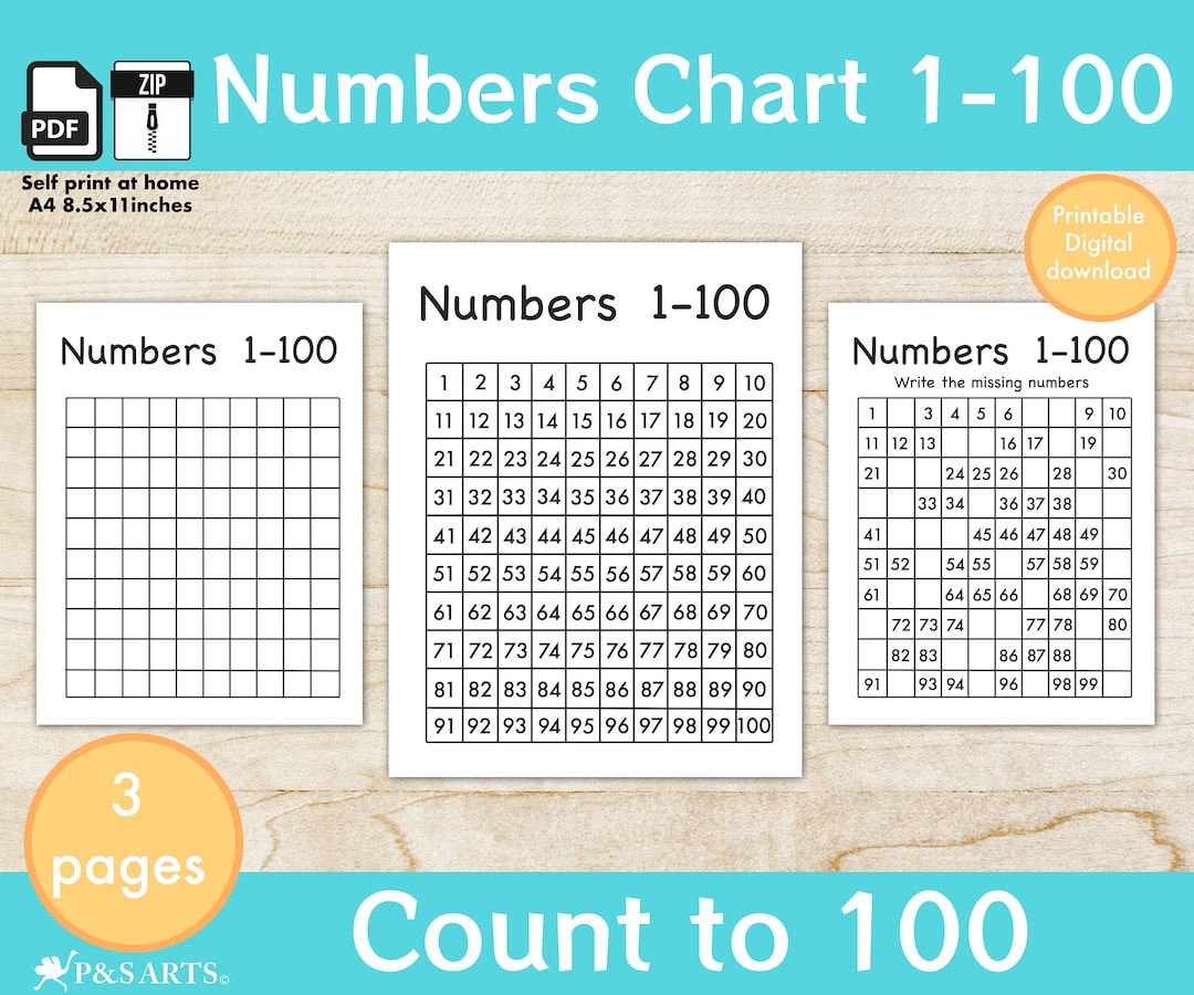 Numbers Chart 1-100- Count to 100 , Black and White, Homeschool ...