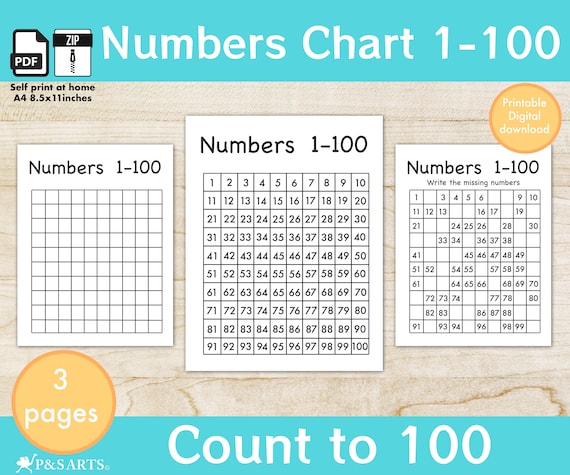 Numbers Chart 1-100 Count to 100 Black and White - Etsy