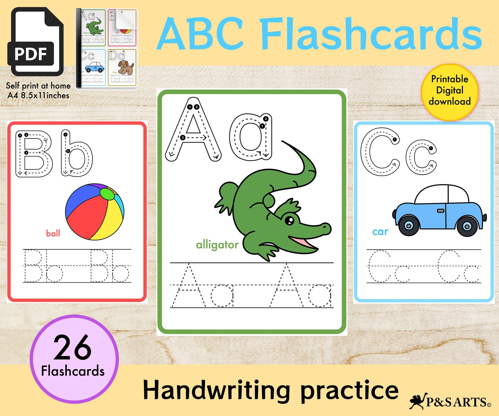 Alphabet Tracing Printable Flash Cards, Uppercase and Lowercase Writing ...